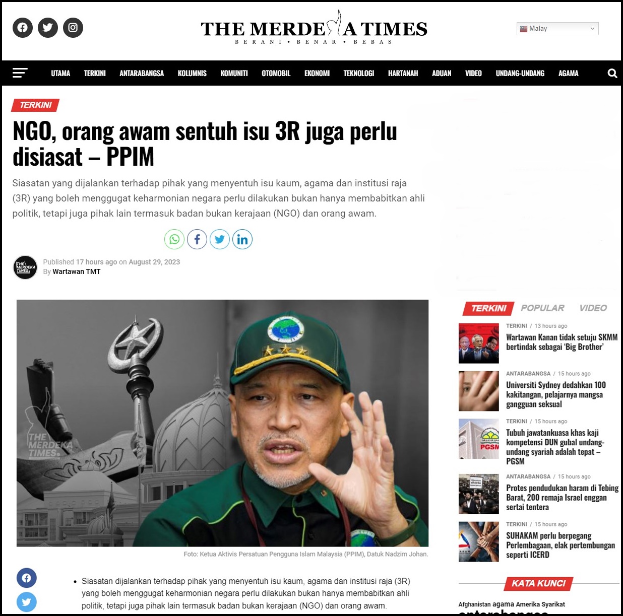 NGO, ORANG AWAM SENTUH ISU 3R JUGA PERLU DISIASAT – THE MERDEKA TIMES – 29/08/2023 – Persatuan ...