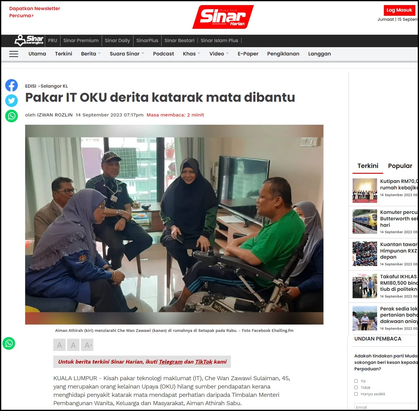 PAKAR IT OKU DERITA KATARAK MATA DIBANTU – SINAR HARIAN – 14/09/2023 – Persatuan Pengguna Islam ...
